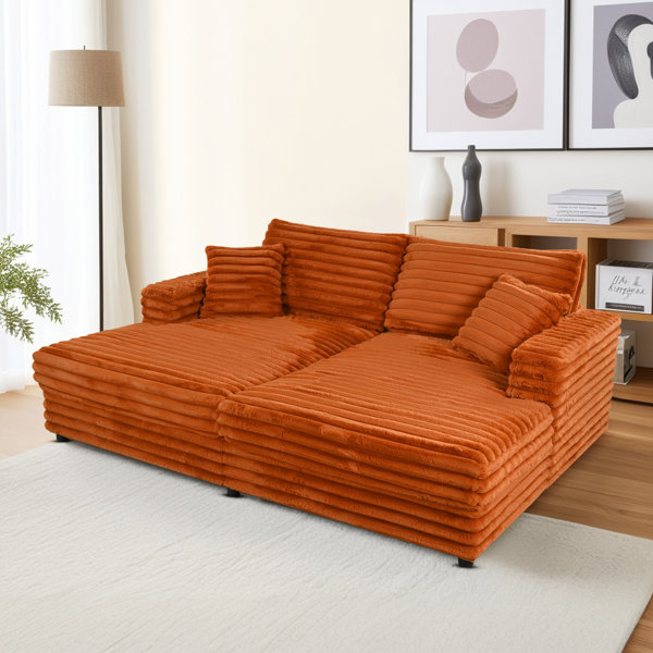 Latitude Run 86"W Corduroy Upholstered Cloud Sleeper Sofa Bed Glauser Deep Seat Oversized Chaise ...